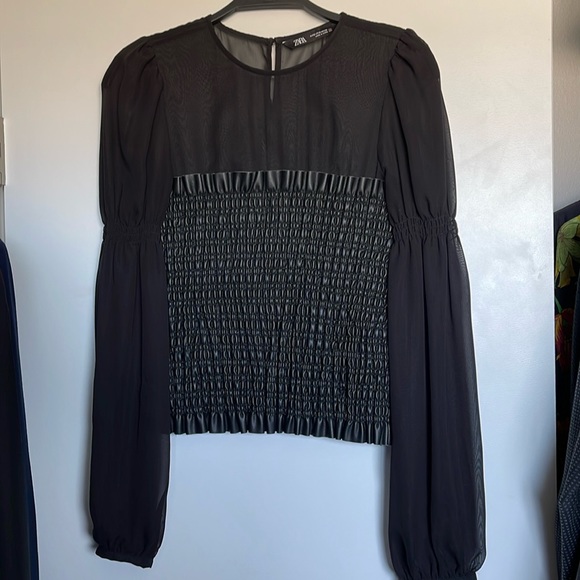 Zara | Tops | Zara Ruched Leather Sheer Top | Poshmark